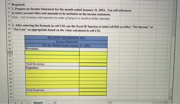 Solved Preparing an Income Statement using Excel's SUM, IF | Chegg.com