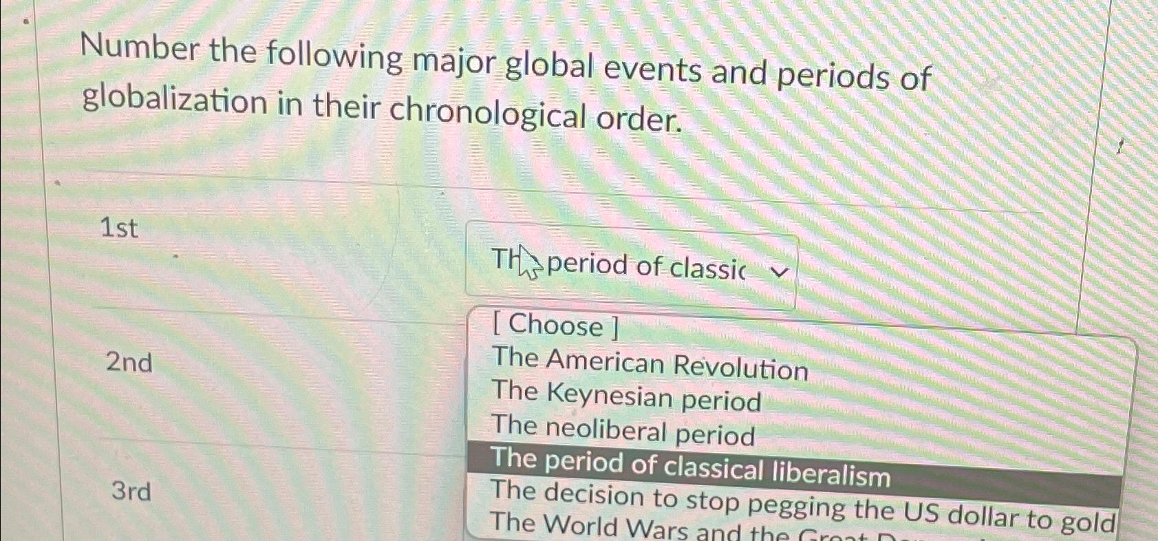 Solved Number the following major global events and periods | Chegg.com