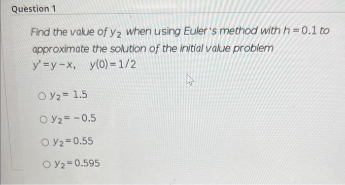 Solved Find the value of y2 when using Euler's method with | Chegg.com