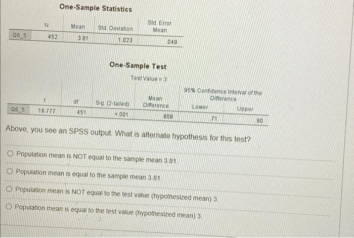 Solved One-Sample Statistics N Mean Std Error Mean Q6_5 Std | Chegg.com