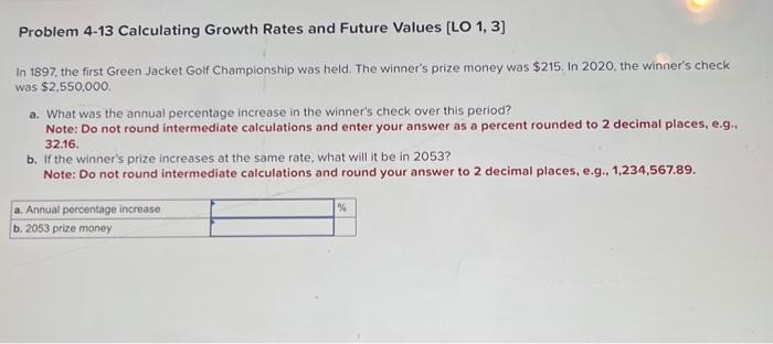 Solved Problem 4-13 Calculating Growth Rates and Future | Chegg.com