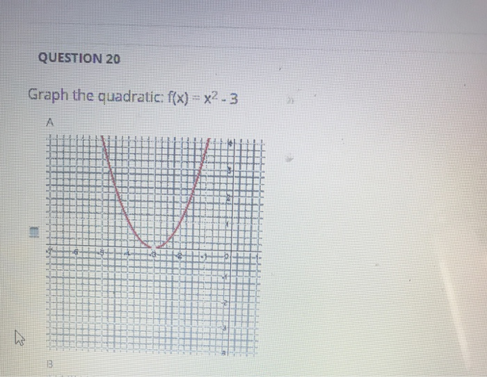 Solved QUESTION 20 Graph the quadratic: f(x) = x2 - 3 | Chegg.com