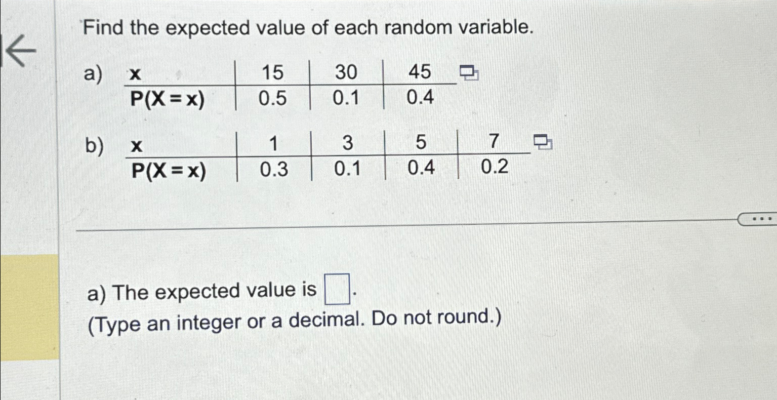 Solved Find the expected value of each random | Chegg.com