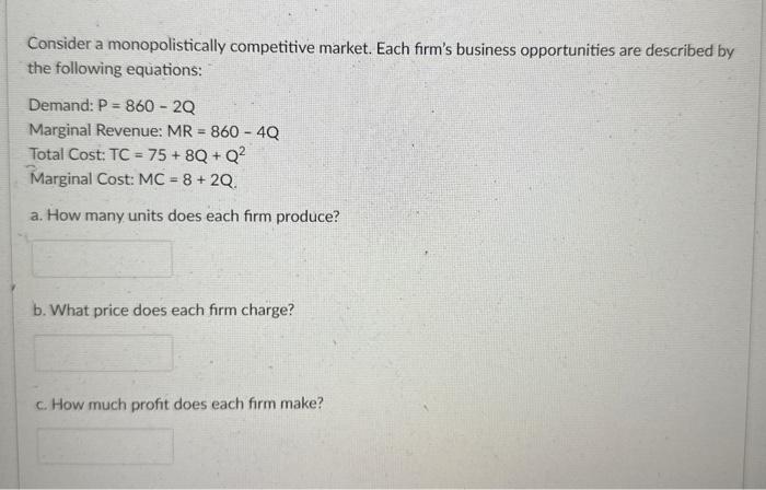 Solved Consider a monopolistically competitive market. Each | Chegg.com