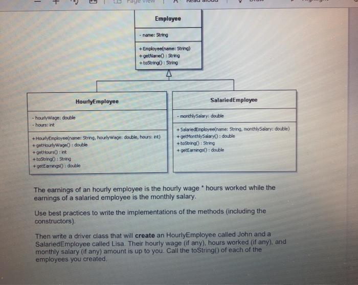 Solved 1 + VIE Employee -name: String +Employee(name: | Chegg.com