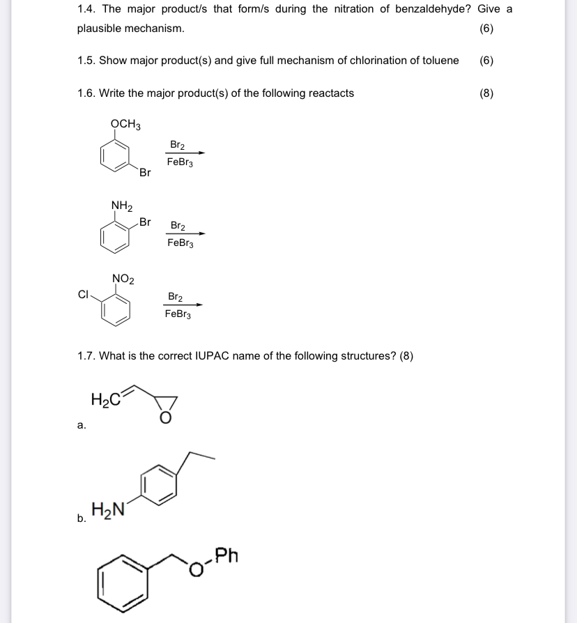 Solved 1.4. ﻿The major product/s that form/s during the | Chegg.com