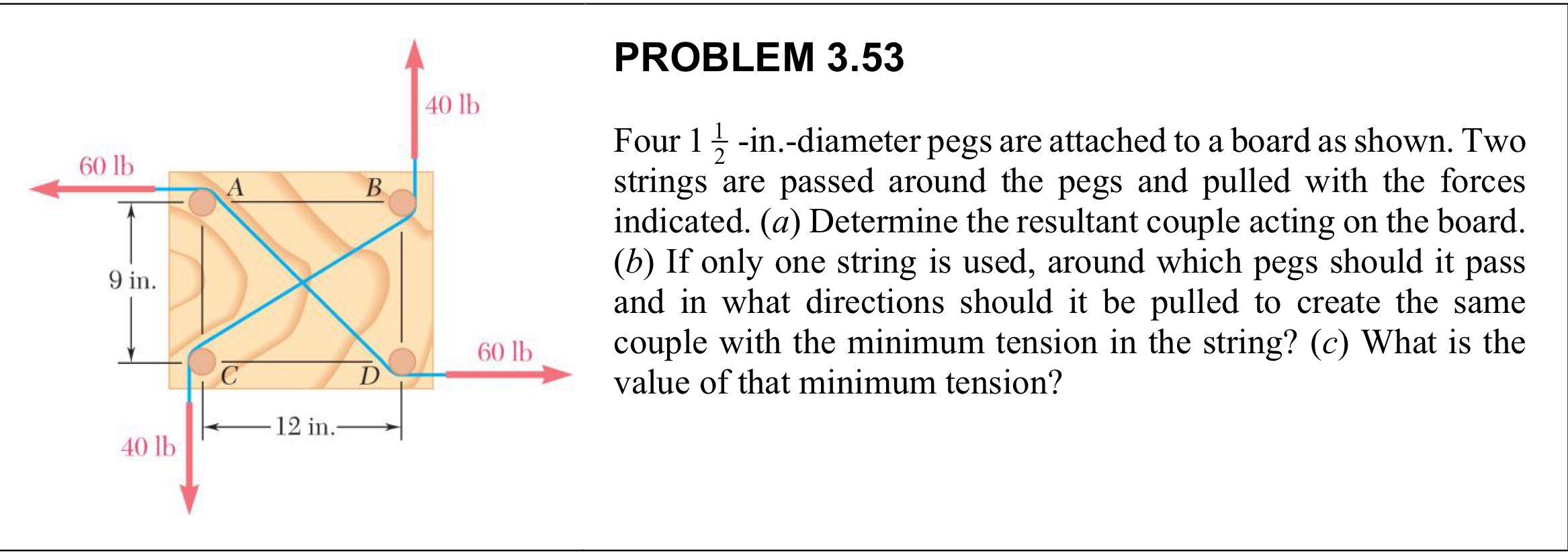 Solved PROBLEM 3.53Four 112-in.-diameter pegs are attached | Chegg.com