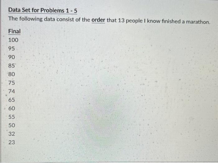 Solved Data Set for Problems 1 - 5 The following data | Chegg.com