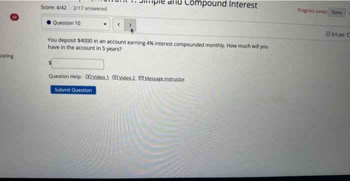 Solved You deposit $4000 in an account earning 4% interest | Chegg.com