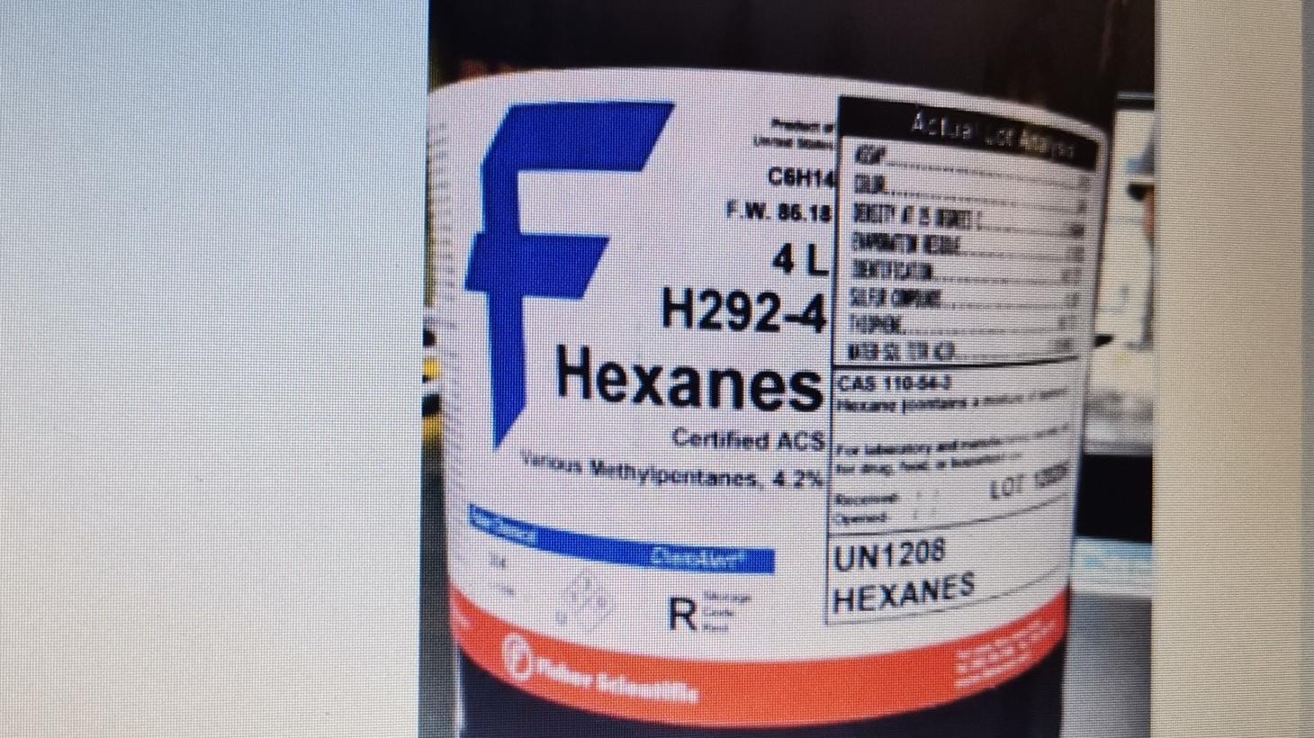 Solved 28 Com FW M10 4L H292-4 Bana CAS 11865 Hexanes | Chegg.com