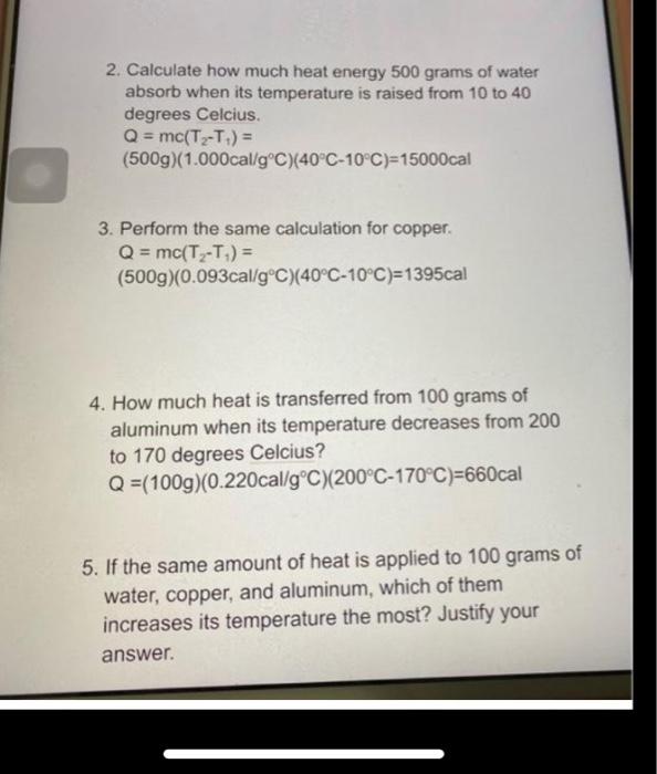 Solved 2 Calculate How Much Heat Energy 500 Grams Of Water Chegg