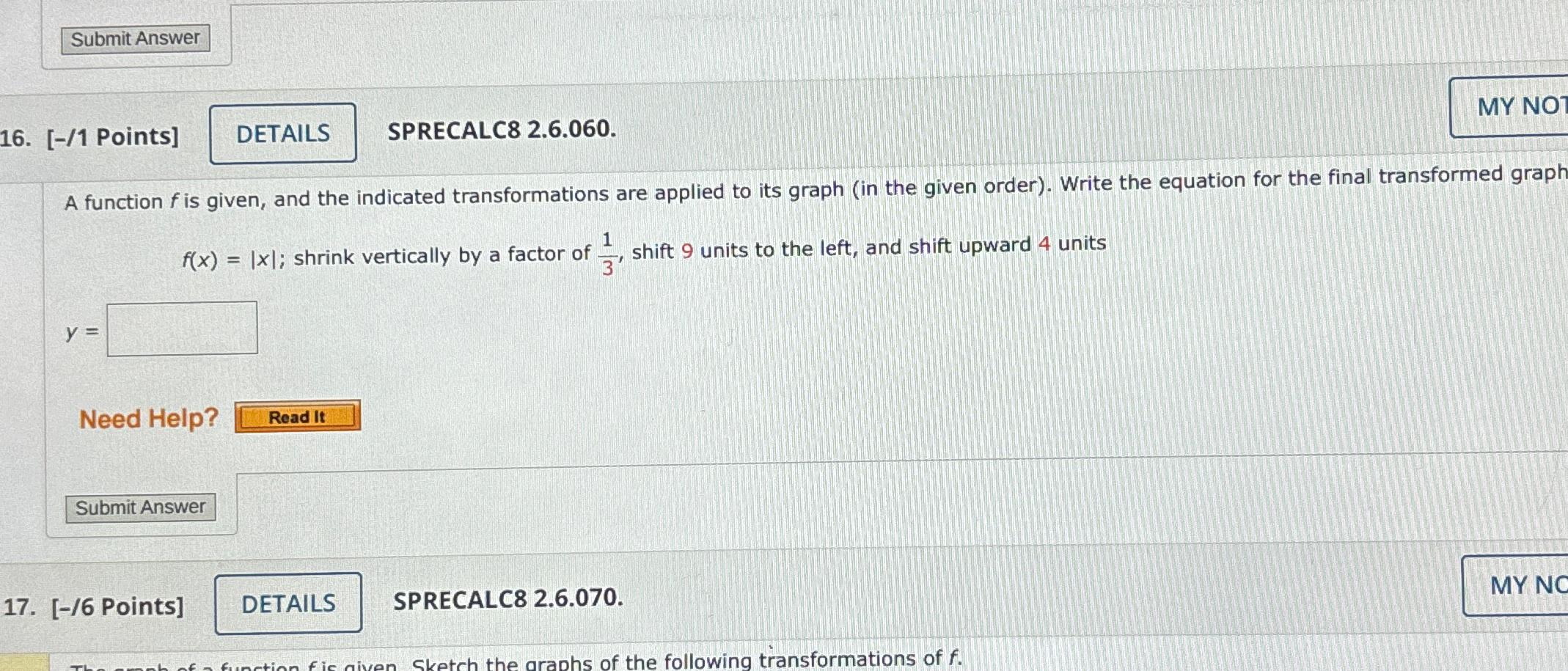 Solved [-/1 ﻿Points]SPRECALC8 2.6.060.MY NO1A function f ﻿is | Chegg.com