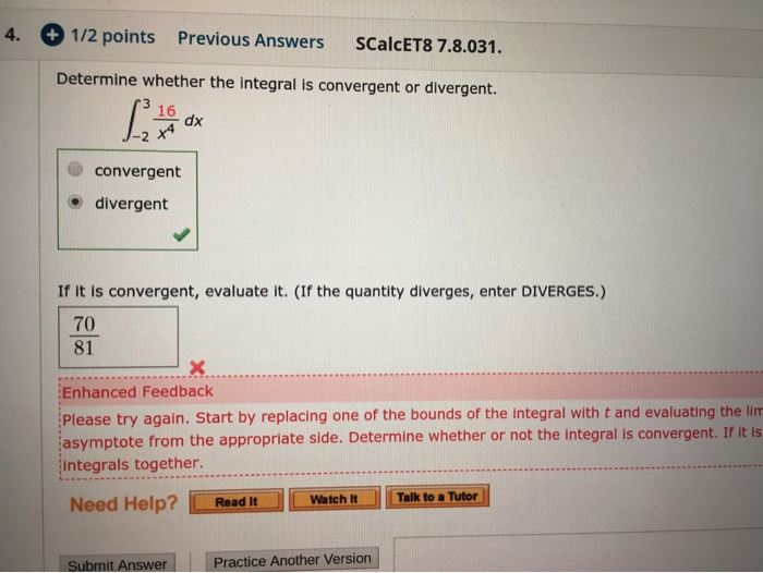 Solved 4. 1/2 points Previous Answers SCalcET8 7.8.031 | Chegg.com