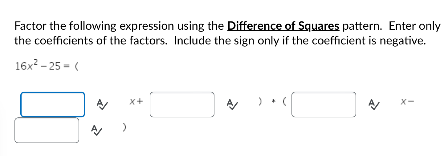 Solved Factor the following expression using the Difference | Chegg.com