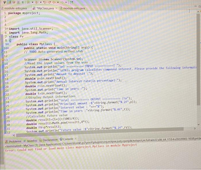 Solved 2 Module Infojava 2 Myclassjava × 2 