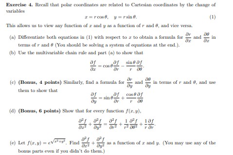Solved Exercise 4. ﻿Recall that polar coordinates are | Chegg.com
