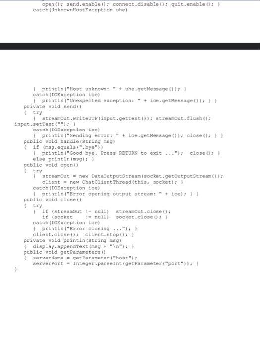 Solved chat system java project. please fill in the missing | Chegg.com