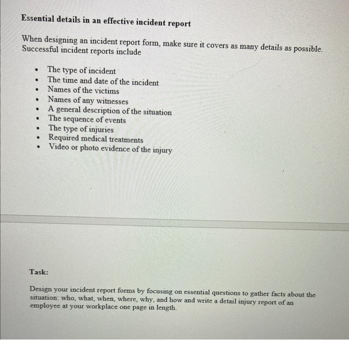 Essential details in an effective incident report | Chegg.com
