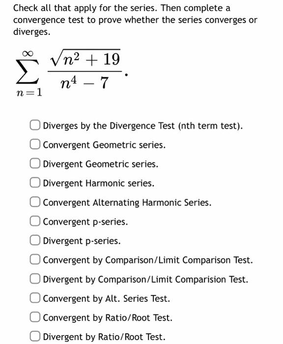 Solved Check all that apply for the series. Then complete a | Chegg.com