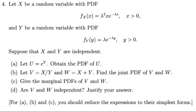 Solved 4. Let X be a random variable with PDF fx(t) = | Chegg.com