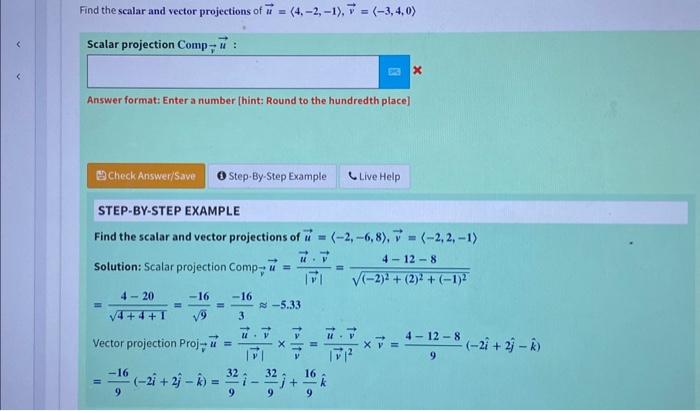 Solved Find the scalar and vector projections of u= 2,−1,3 | Chegg.com