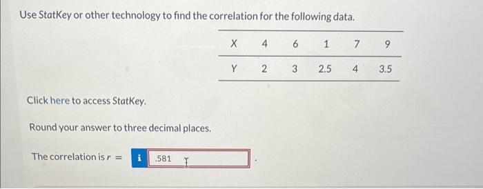 Solved Use StatKey or other technology to find the | Chegg.com