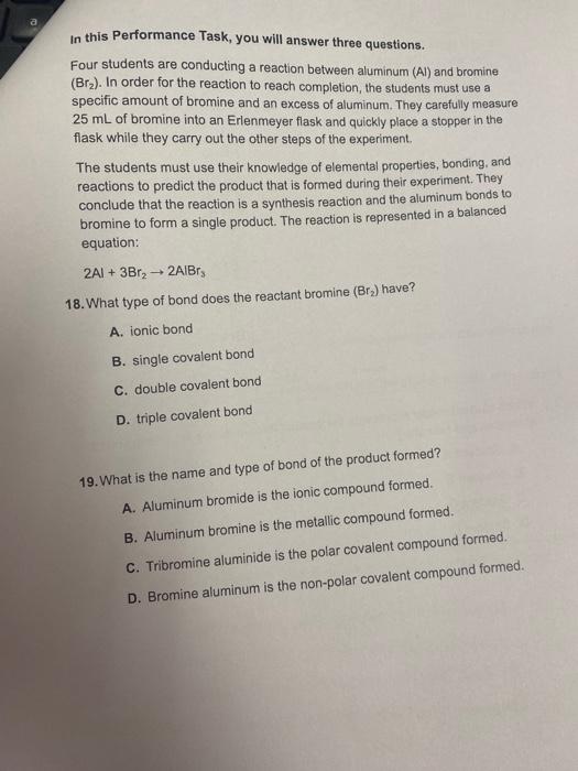 In this Performance Task, you will answer four | Chegg.com