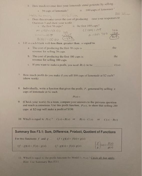Solved Functions 3: Combinations of Functions Model 1: | Chegg.com