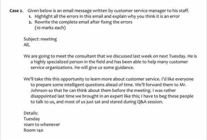 Solved Case 2. Given below is an email message written by | Chegg.com