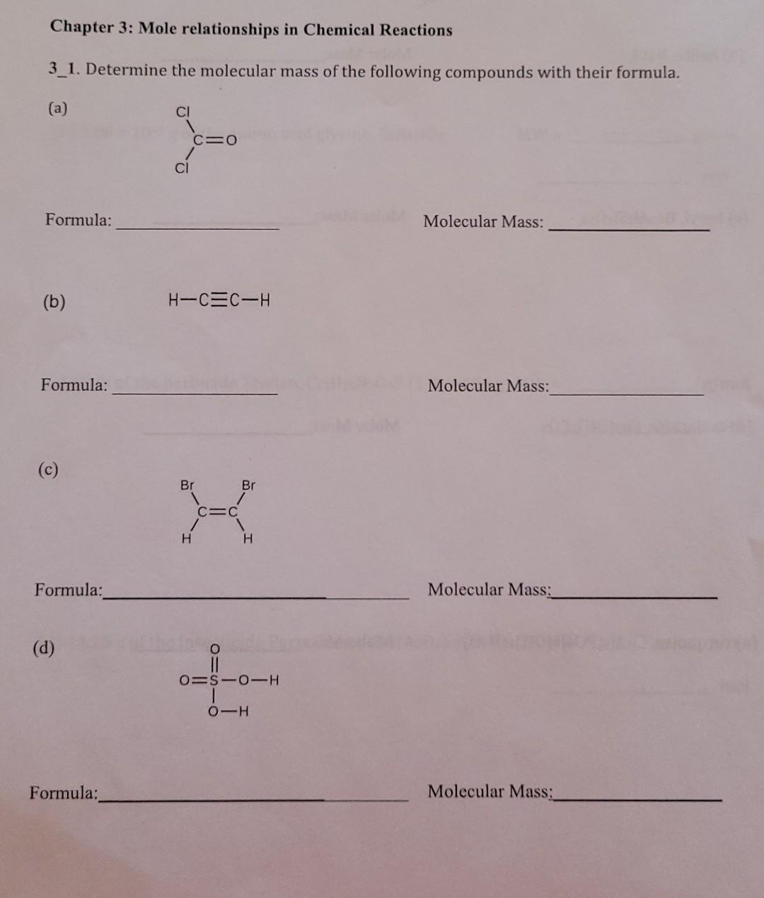 Solved Chapter 3: Mole relationships in Chemical Reactions | Chegg.com