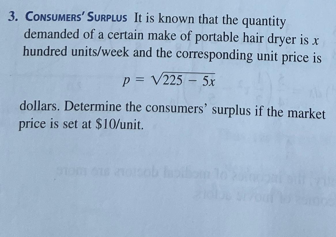 Solved Consumers' Surplus It is known that the quantity | Chegg.com