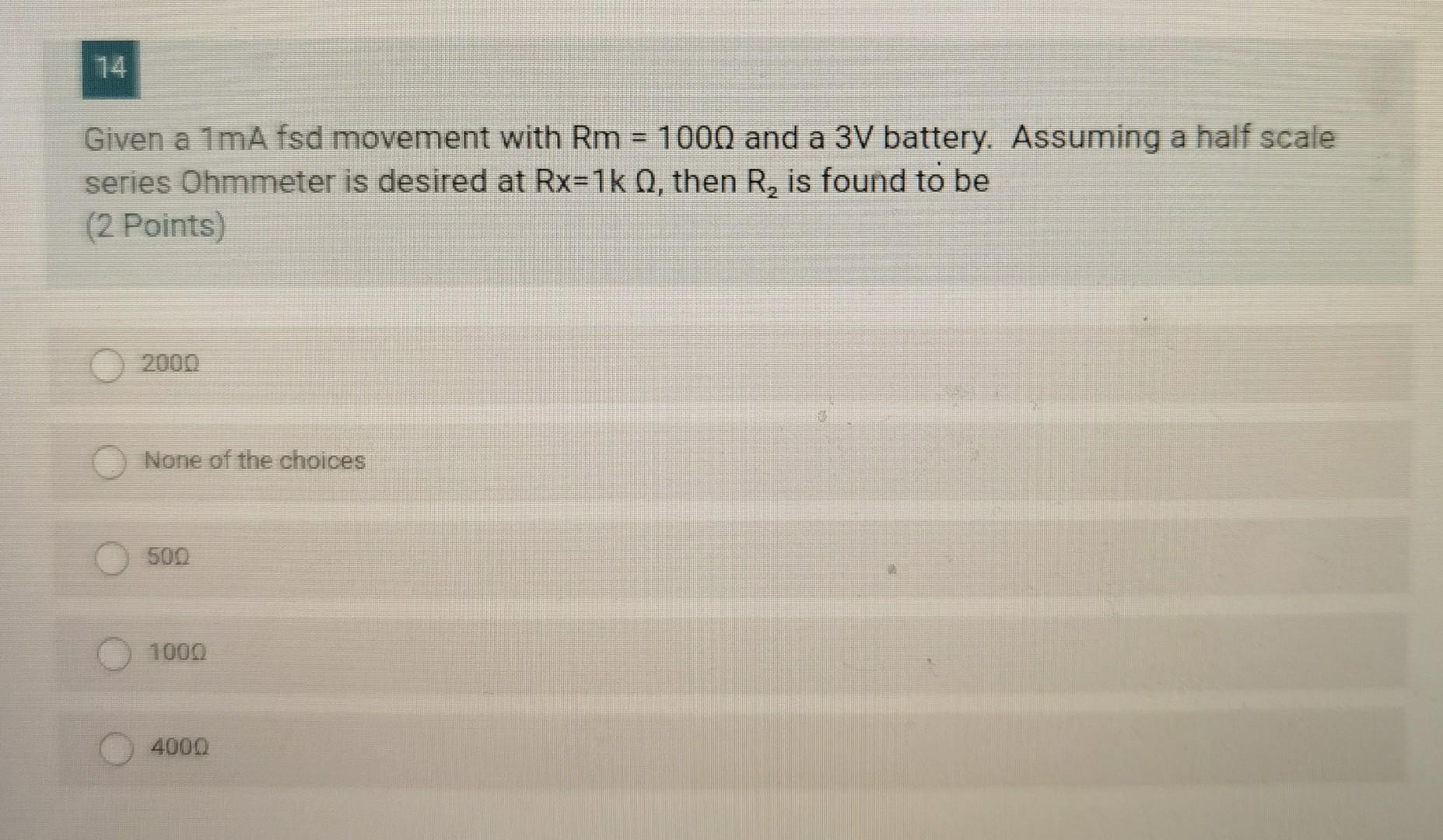 Solved Given a 1mA fsd movement with Rm = 1000 and a 3V | Chegg.com