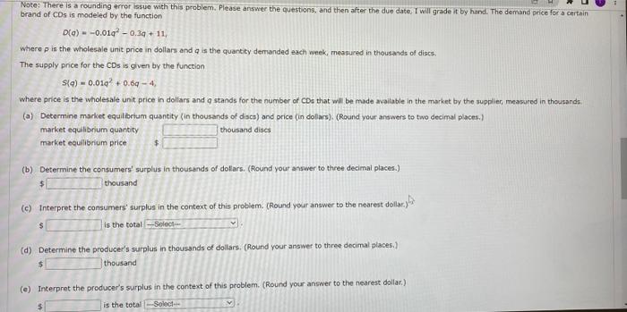 Solved Note: There is a rounding error issue with this | Chegg.com