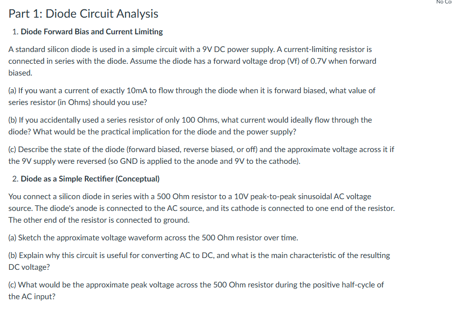 Solved Part 1: Diode Circuit Analysis 1. ﻿Diode Forward Bias | Chegg.com