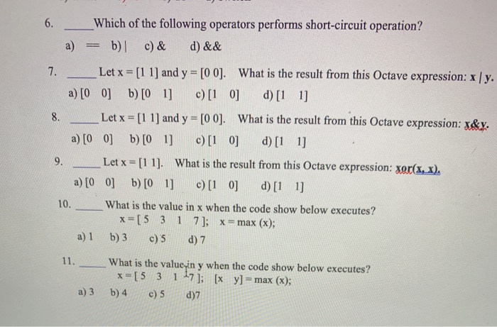 Solved 6. Which of the following operators performs | Chegg.com
