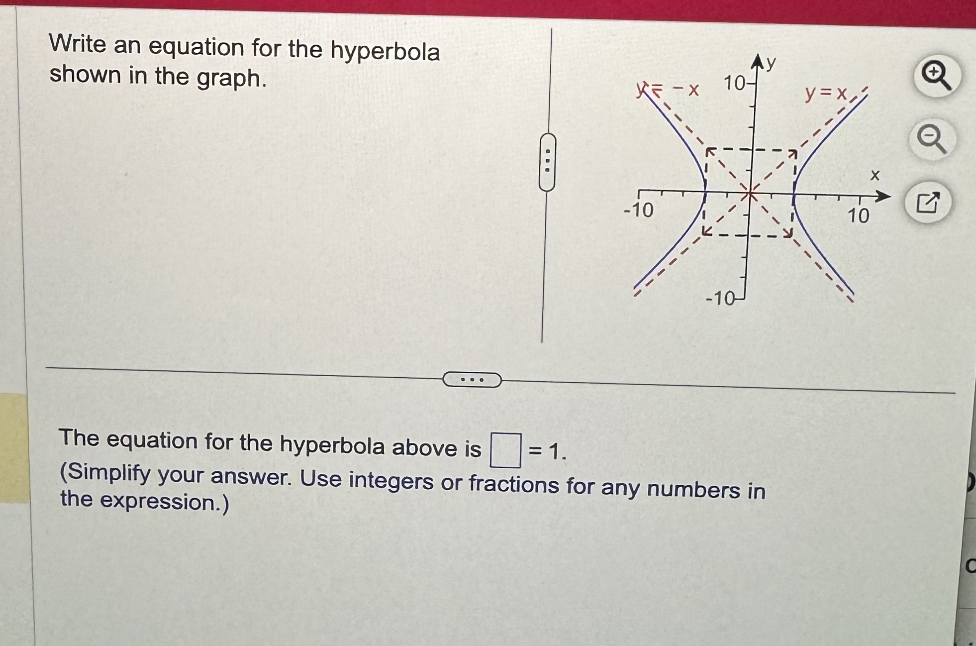 Solved Write an equation for the hyperbola shown in the | Chegg.com