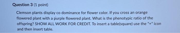 Solved Clemson plants display co dominance for flower color. | Chegg.com