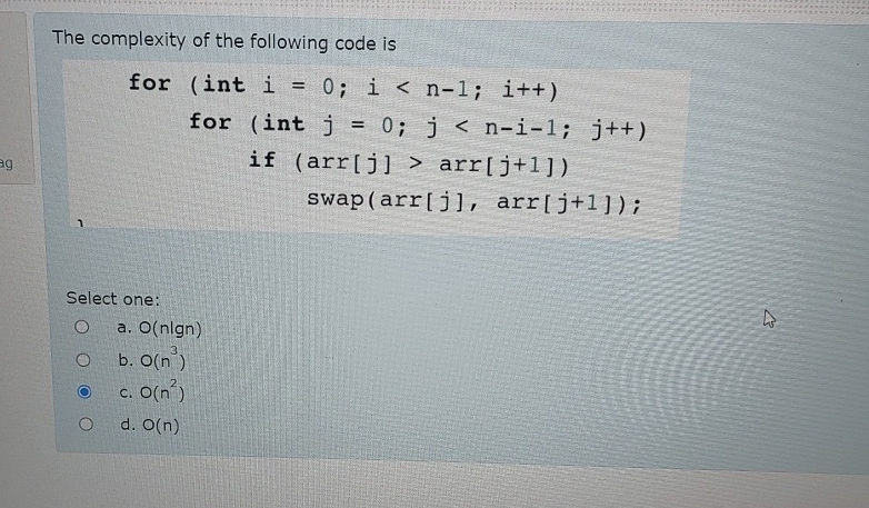 Solved The complexity of the following code | Chegg.com