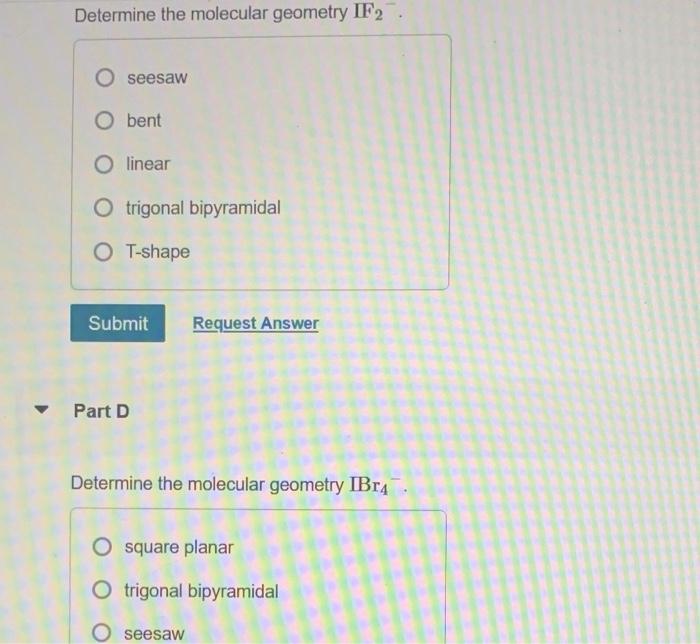 Solved Determine the molecular geometry for SF4. O trigonal | Chegg.com
