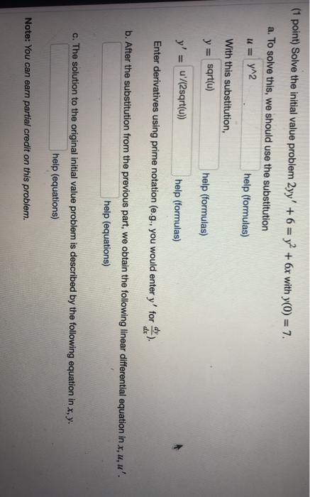 Solved (1 point) Solve the initial value problem 2yy' + 6 = | Chegg.com