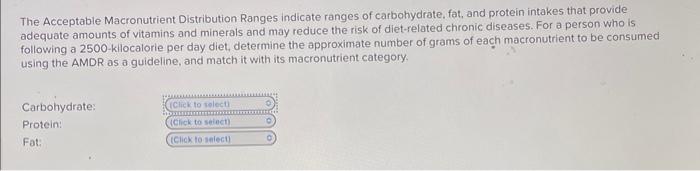 Solved The Acceptable Macronutrient Distribution Ranges | Chegg.com