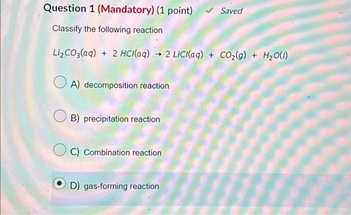 Solved Classify the following reaction | Chegg.com