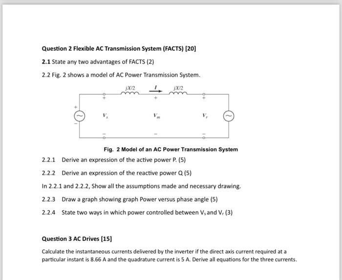 Solved Question 2 Flexible AC Transmission System (FACTS) | Chegg.com