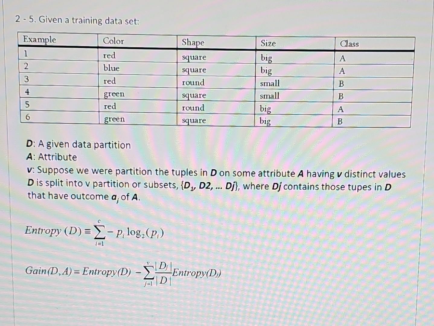 Solved 2 - 5. Given a training data set: D: A given data | Chegg.com