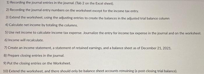 1) Recording the journal entries in the journal. (Tab | Chegg.com