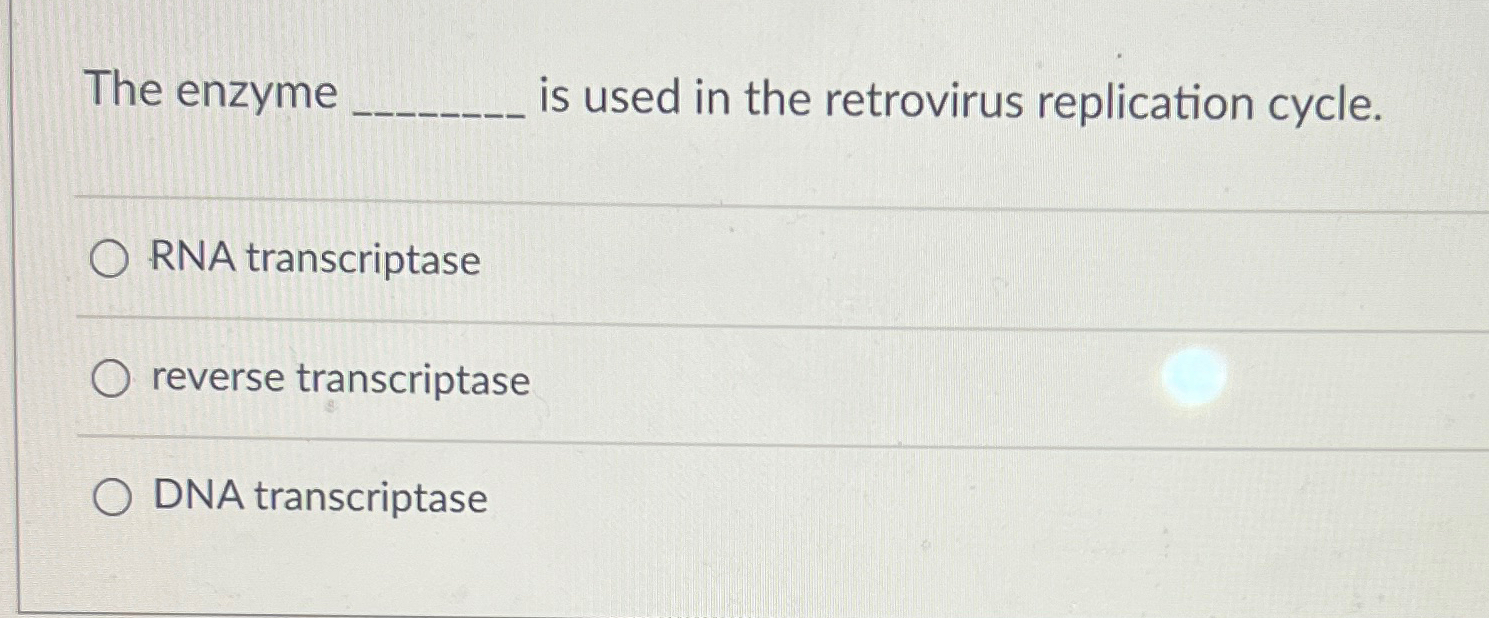 Solved The enzyme , ﻿is used in the retrovirus replication | Chegg.com
