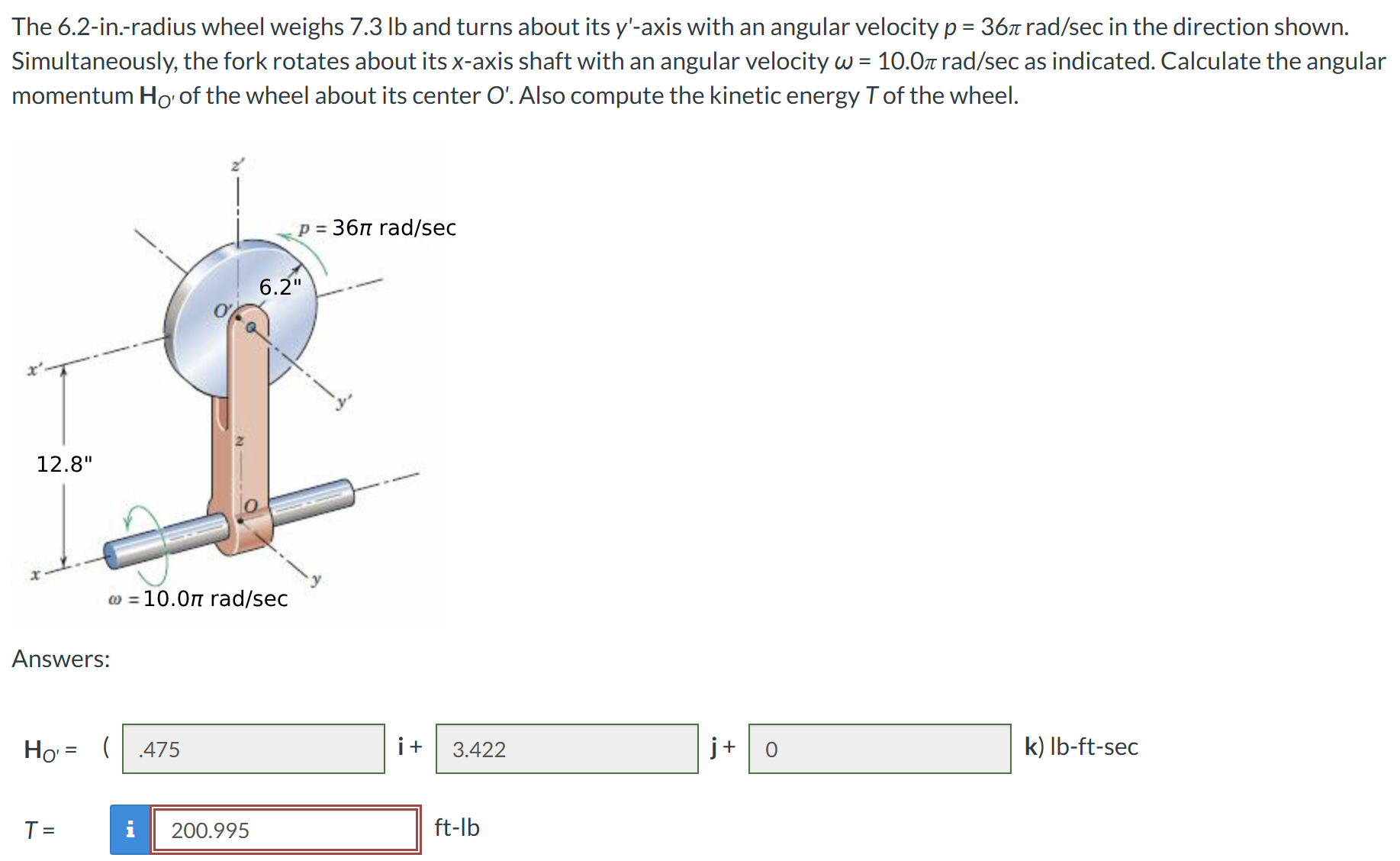 Solved The 6.2-in.-radius wheel weighs 7.3 lb ﻿and turns | Chegg.com