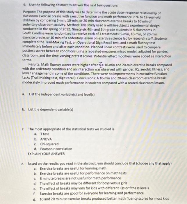 Solved 4. Use the following abstract to answer the next few | Chegg.com