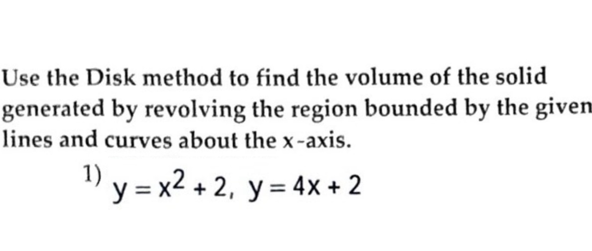 Solved Use the Disk method to find the volume of the | Chegg.com
