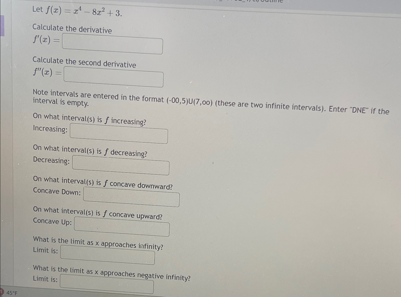 Solved Let f(x)=x4-8x2+3.Calculate the | Chegg.com